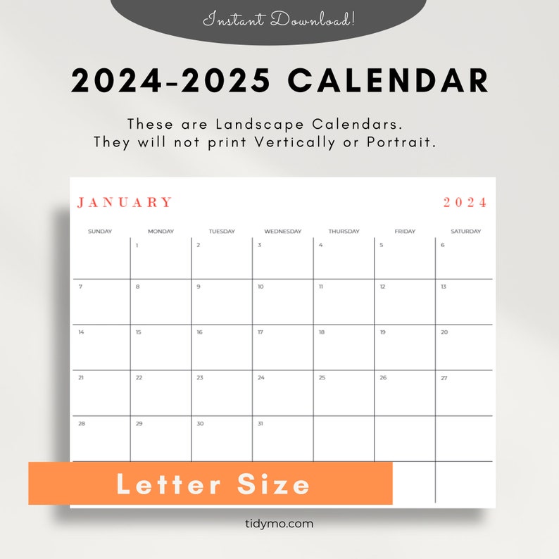 Printable Editable 2024 & 2025 Landscape Monthly Calendar Bundle ...