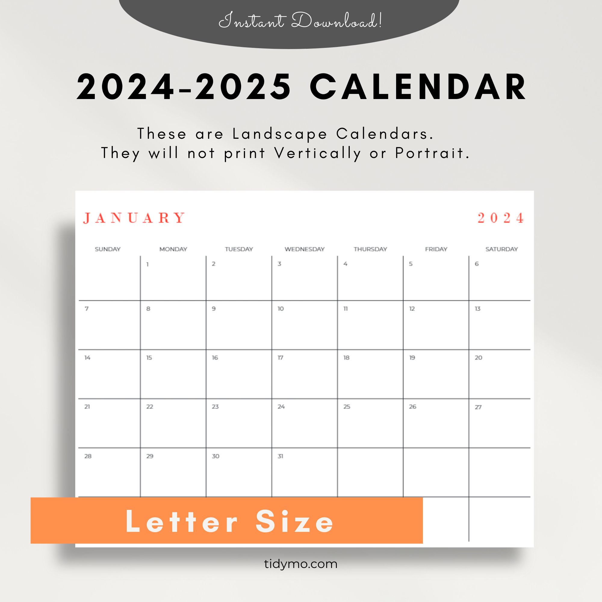 Printable Editable 2024 & 2025 Landscape Monthly Calendar Bundle ...