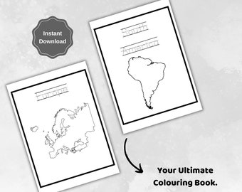 Continent and World Map Coloring Pages - Etsy