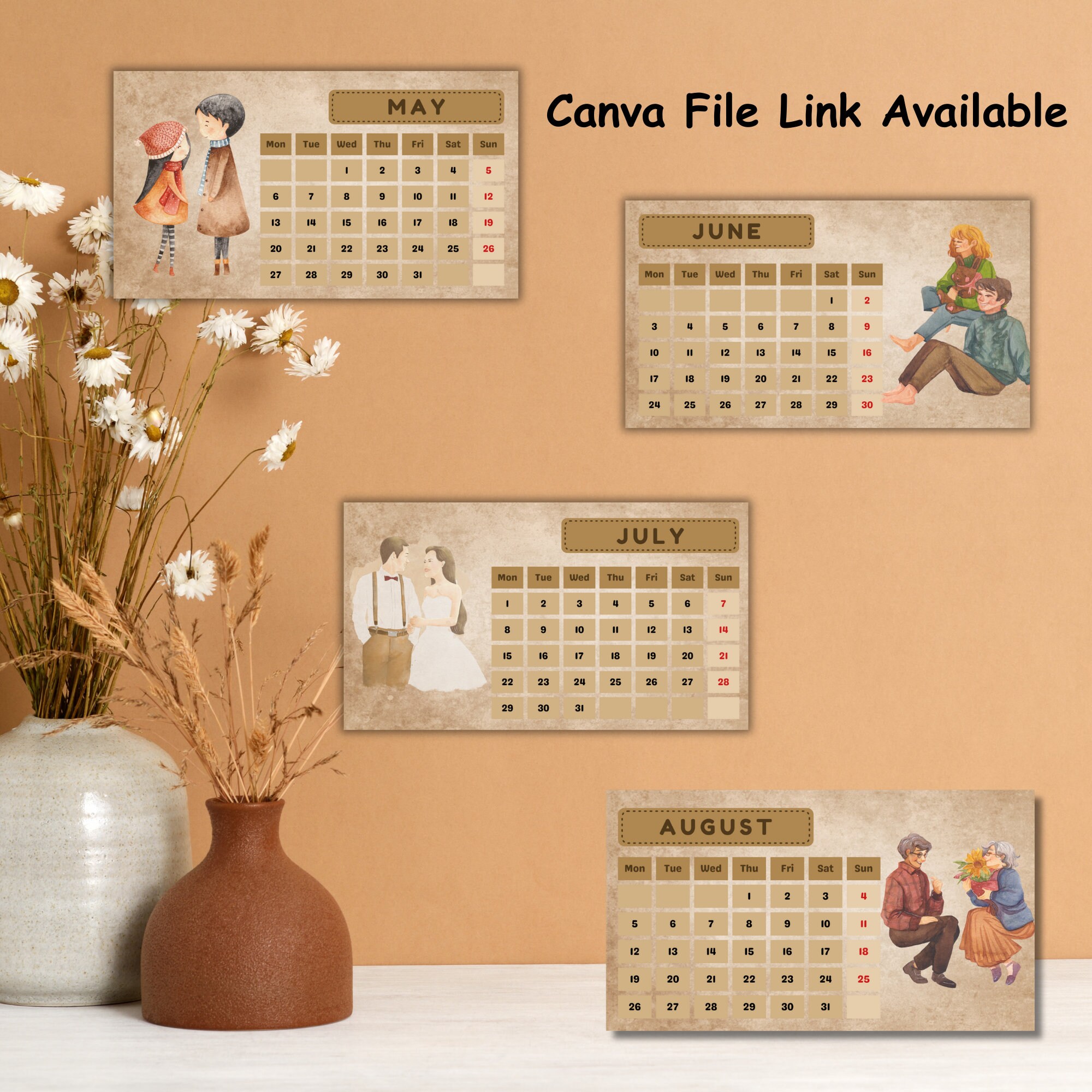 Printable 2023 Yearly Calendar - Customizable Annual Desk Digital ...