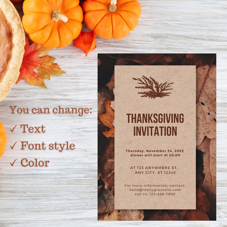 Editable Thanksgiving Invitation Canva Template - Digital Fall Invites ...