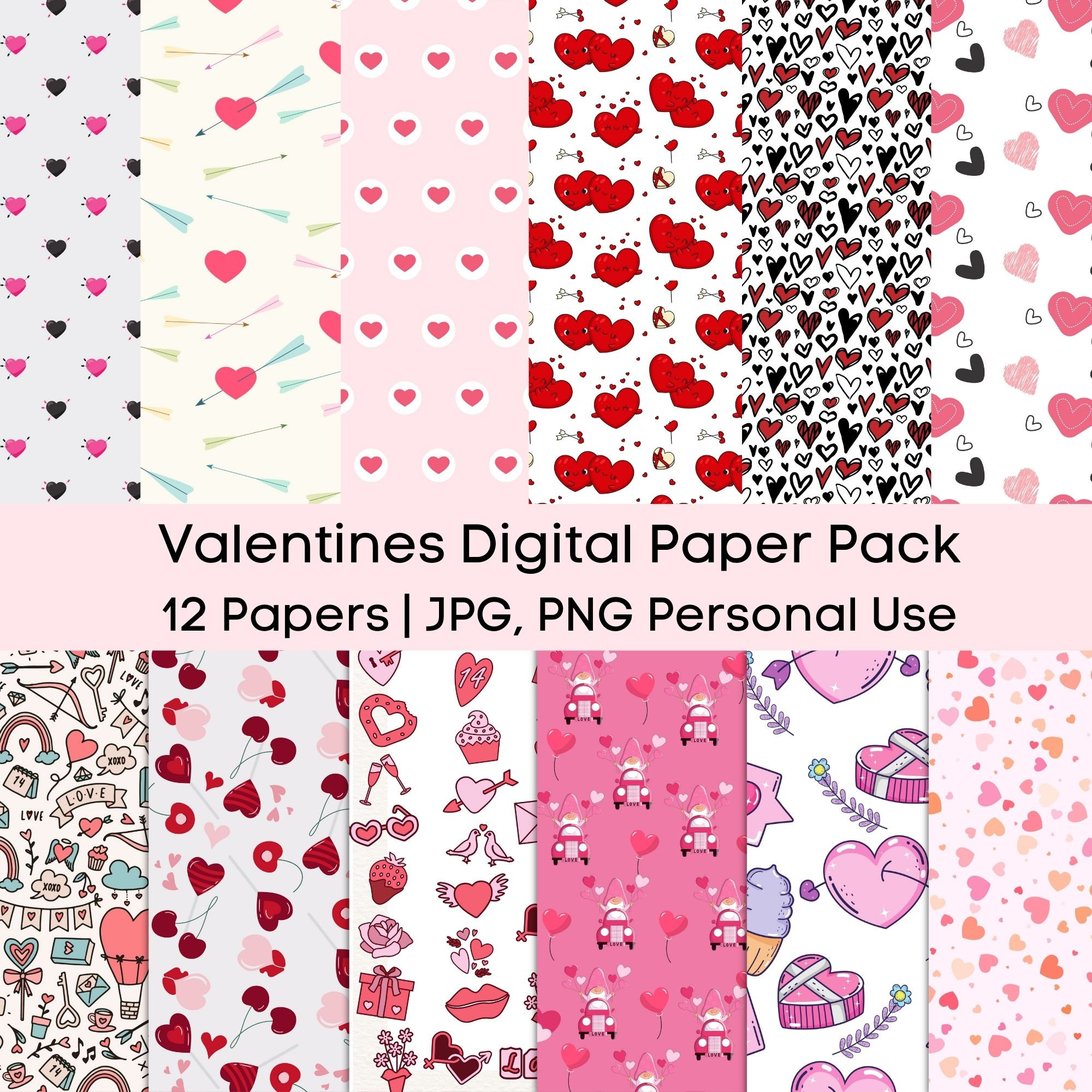 Printable Valentines Seamless Pattern Digital Scrapbook Paper Instant ...