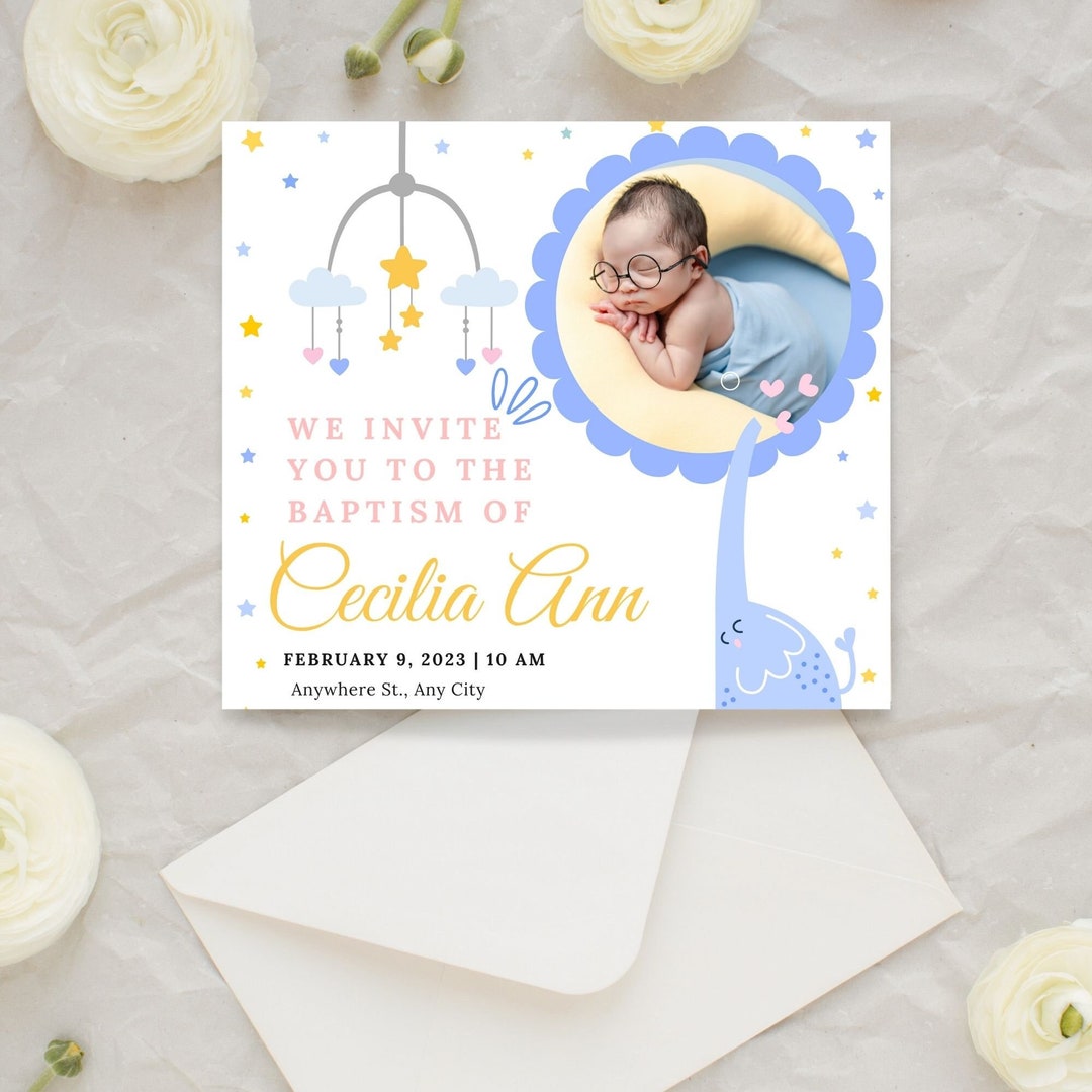 Editable Baby Baptism Invitation – Canva Template (digital Download) - Etsy