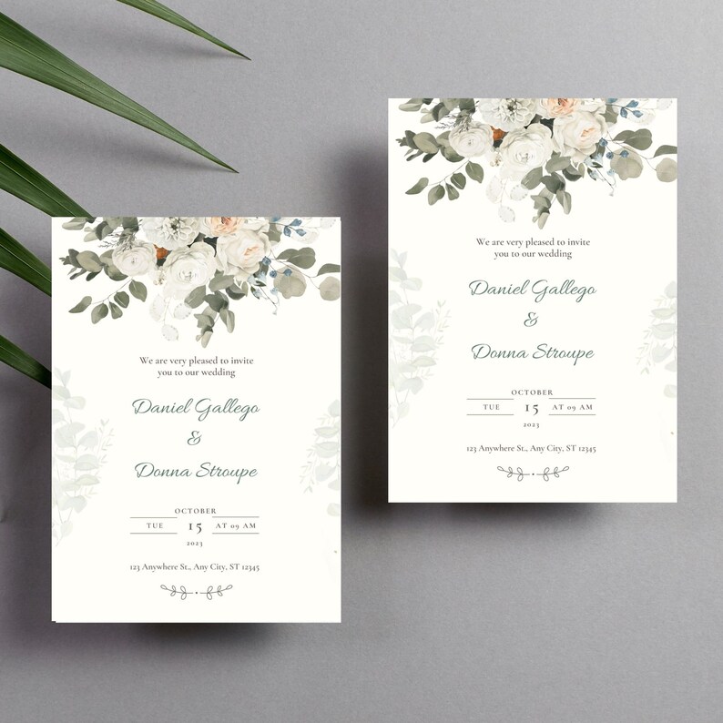 Floral Wedding Invitation Template - Editable Canva Card (digital ...