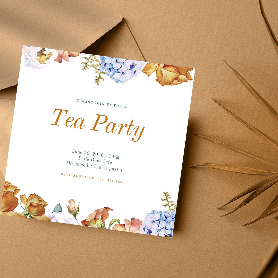 Editable Floral Tea Party Invitation Minimalist Birthday Tea Party ...