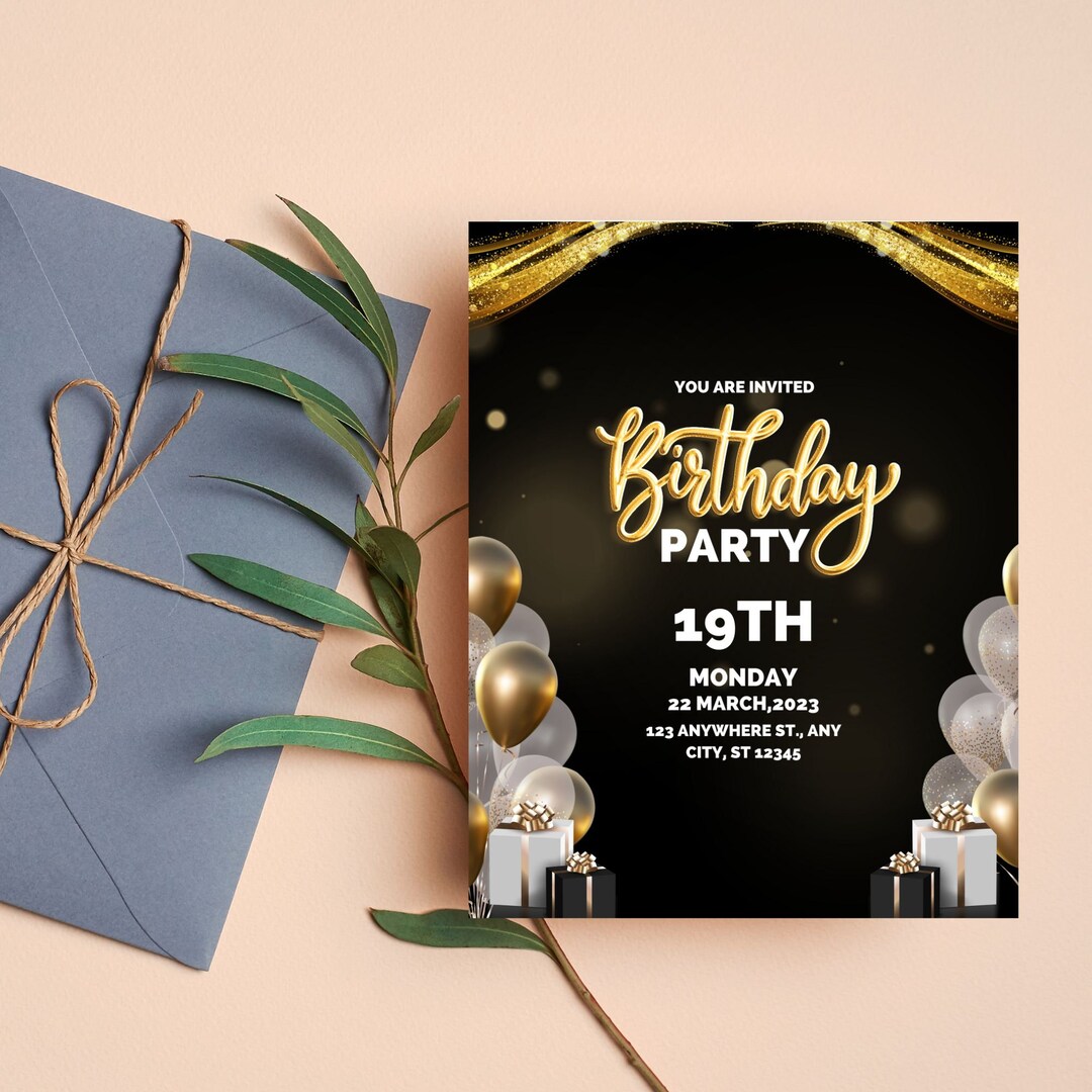 Minimalist Birthday Party Invitation Template – Editable Digital Card ...
