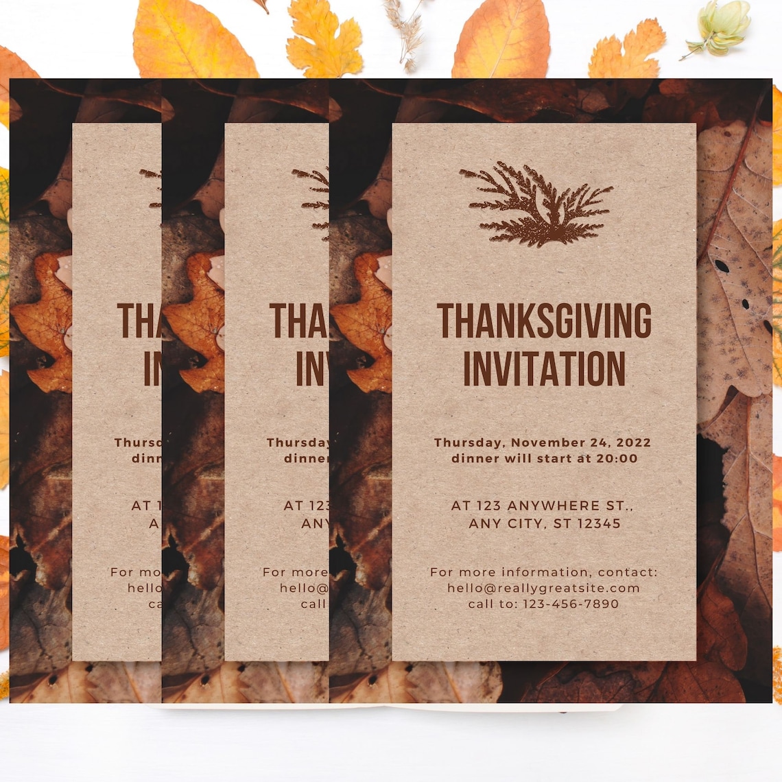Editable Thanksgiving Invitation Canva Template Digital Fall Invites ...