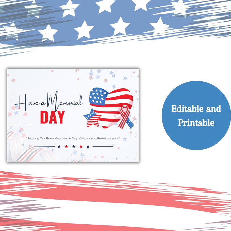 Digital Downloadable Veteran Day Memorial Card Printable US - Etsy