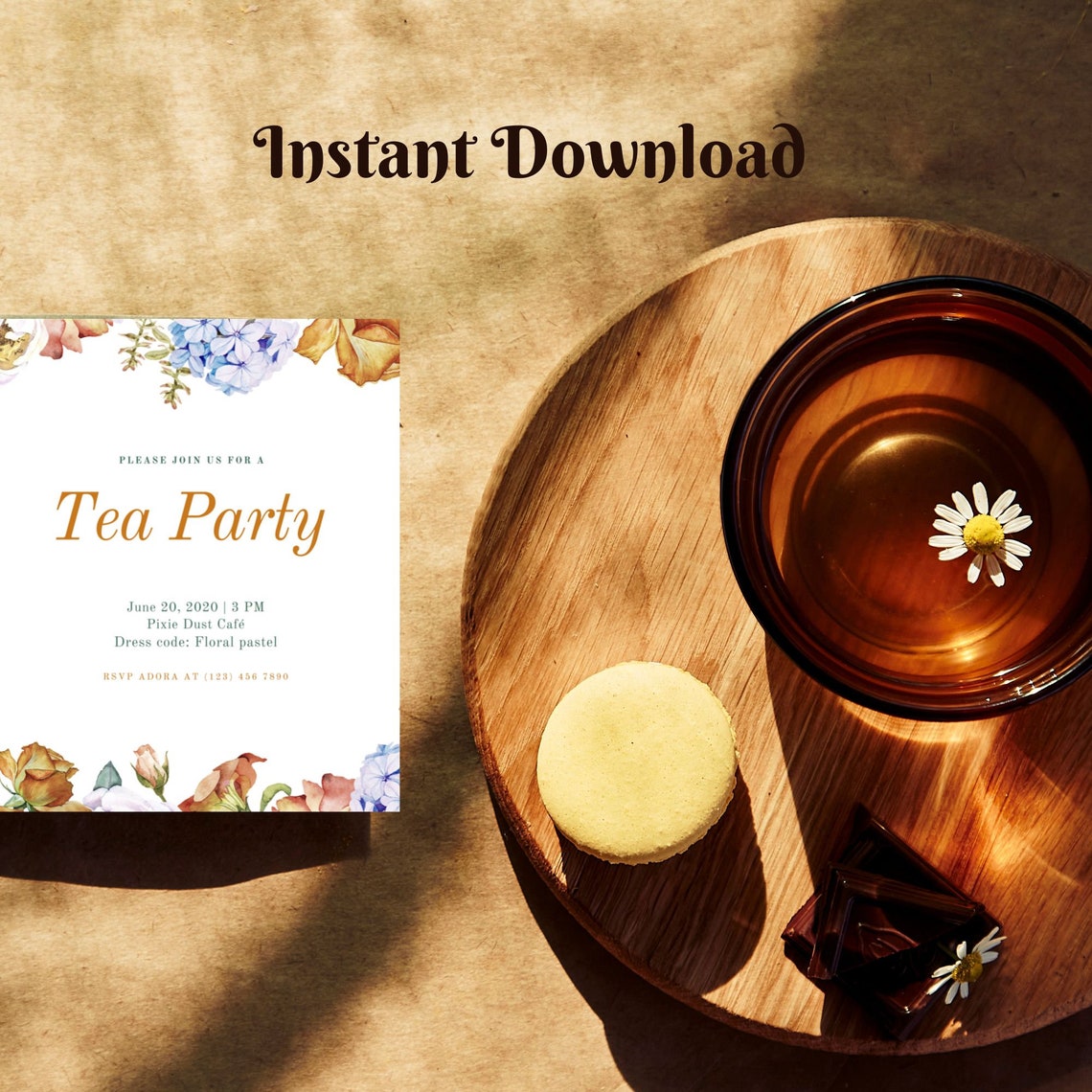 Editable Floral Tea Party Invitation Minimalist Birthday Tea Party ...