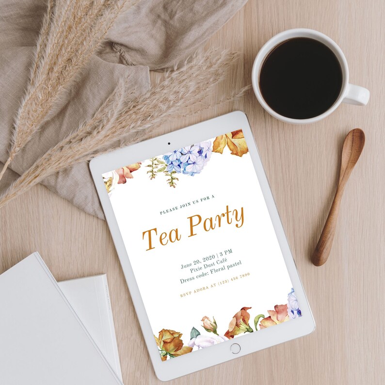 Editable Floral Tea Party Invitation Minimalist Birthday Tea Party ...