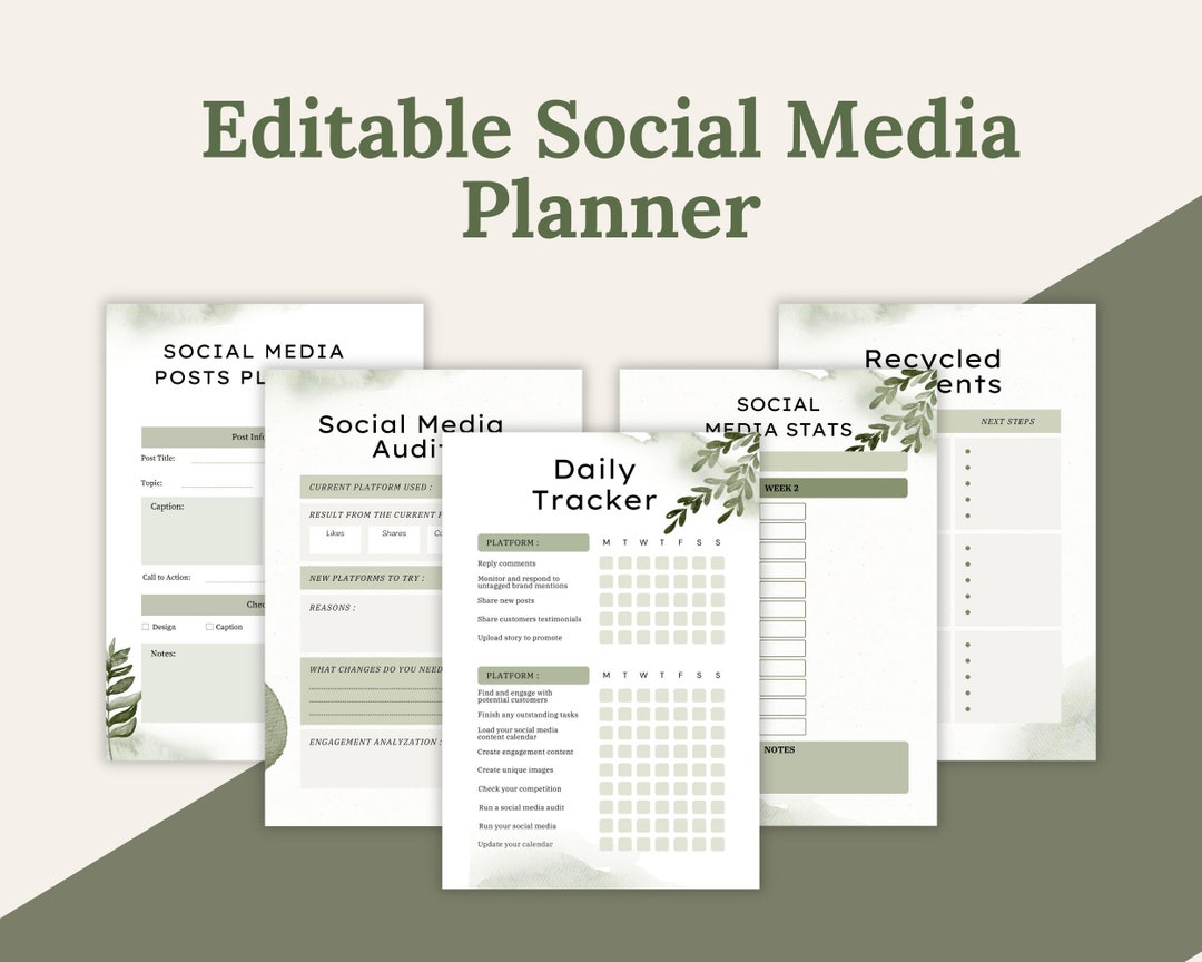 Digital Social Media Post Planner - Customizable Social Media Bundle ...