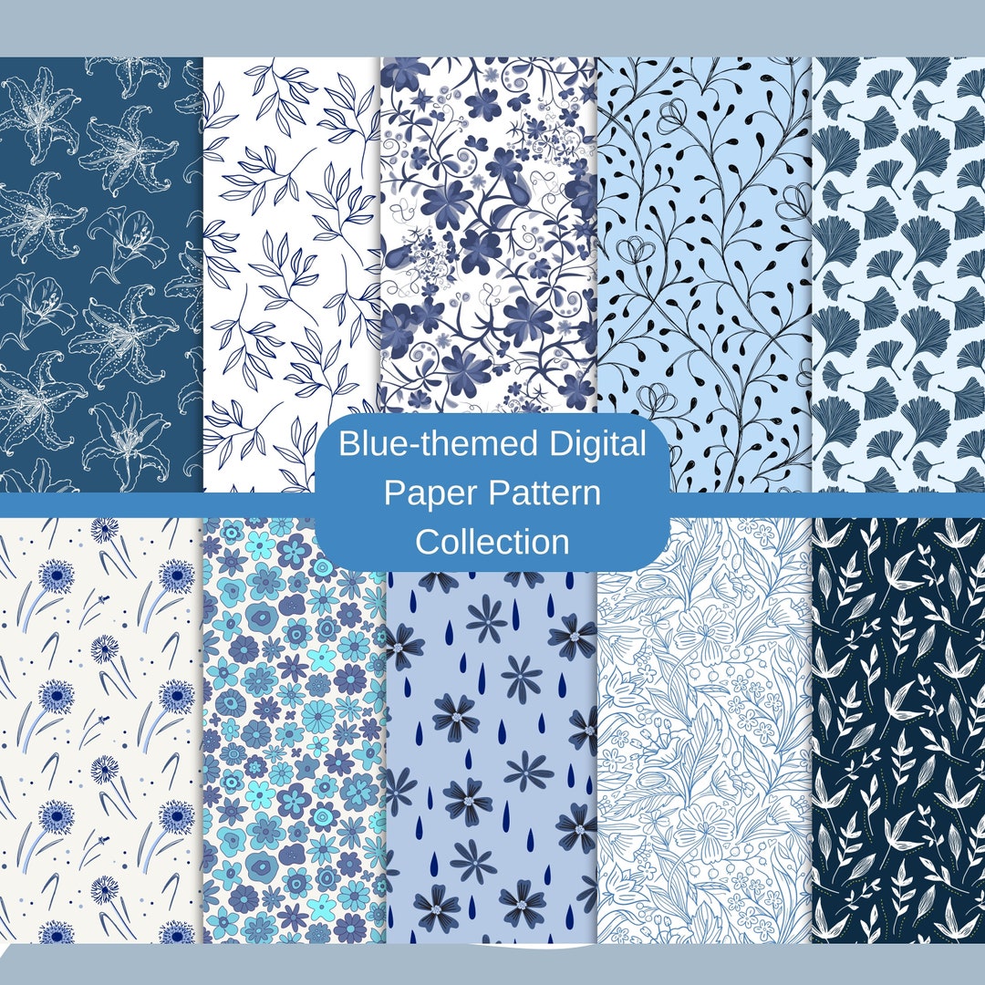 Blue Floral Digital Paper Pack – Seamless Scrapbooking Patterns (PDF ...