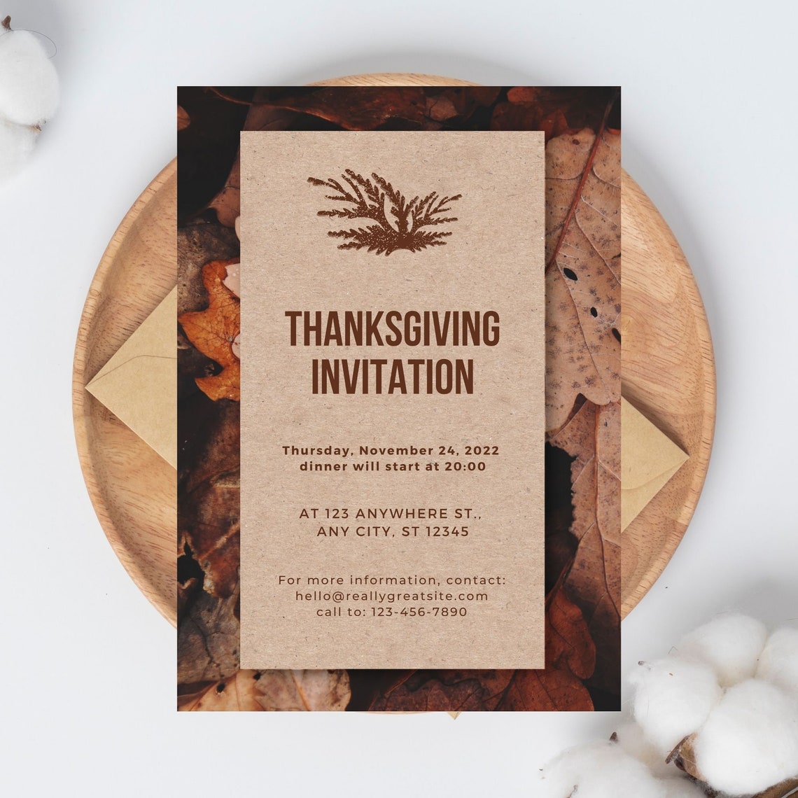 Editable Thanksgiving Invitation Canva Template Digital Fall Invites ...