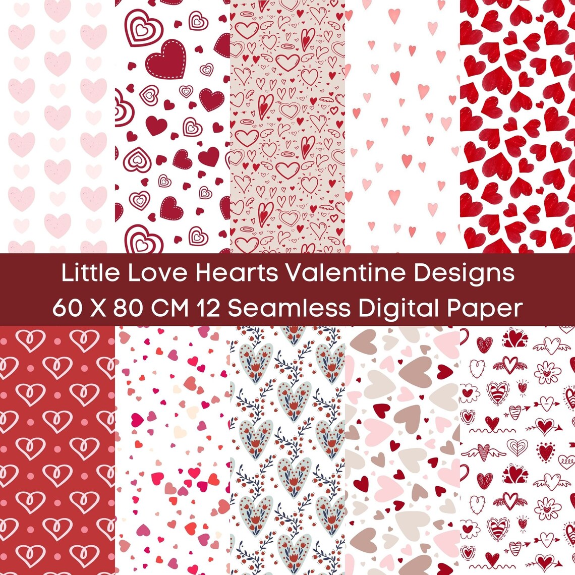 Valentines Hearts Seamless Pattern Digital Paper - Printable Happy ...