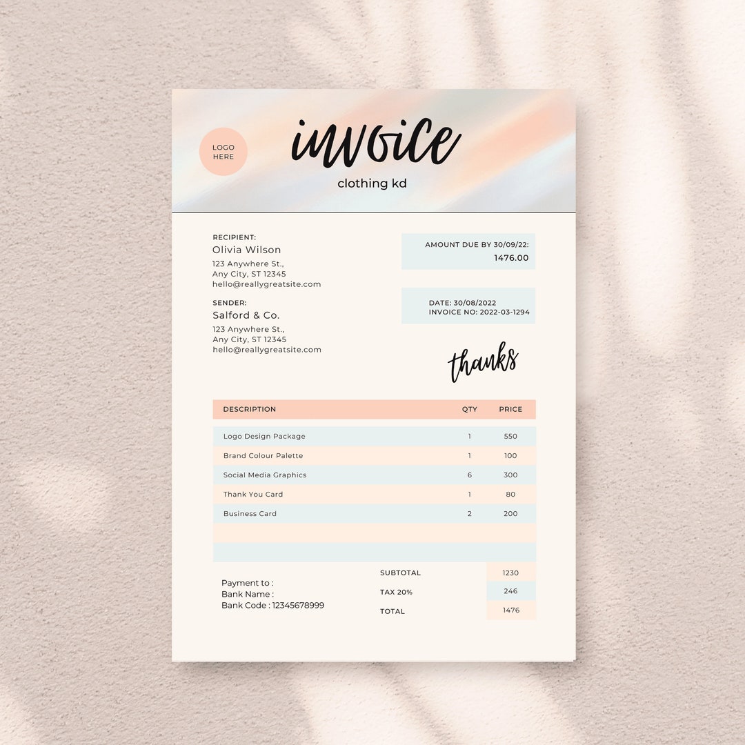 Minimalist Invoice Template - Editable Debit Invoice Templates - Blank ...