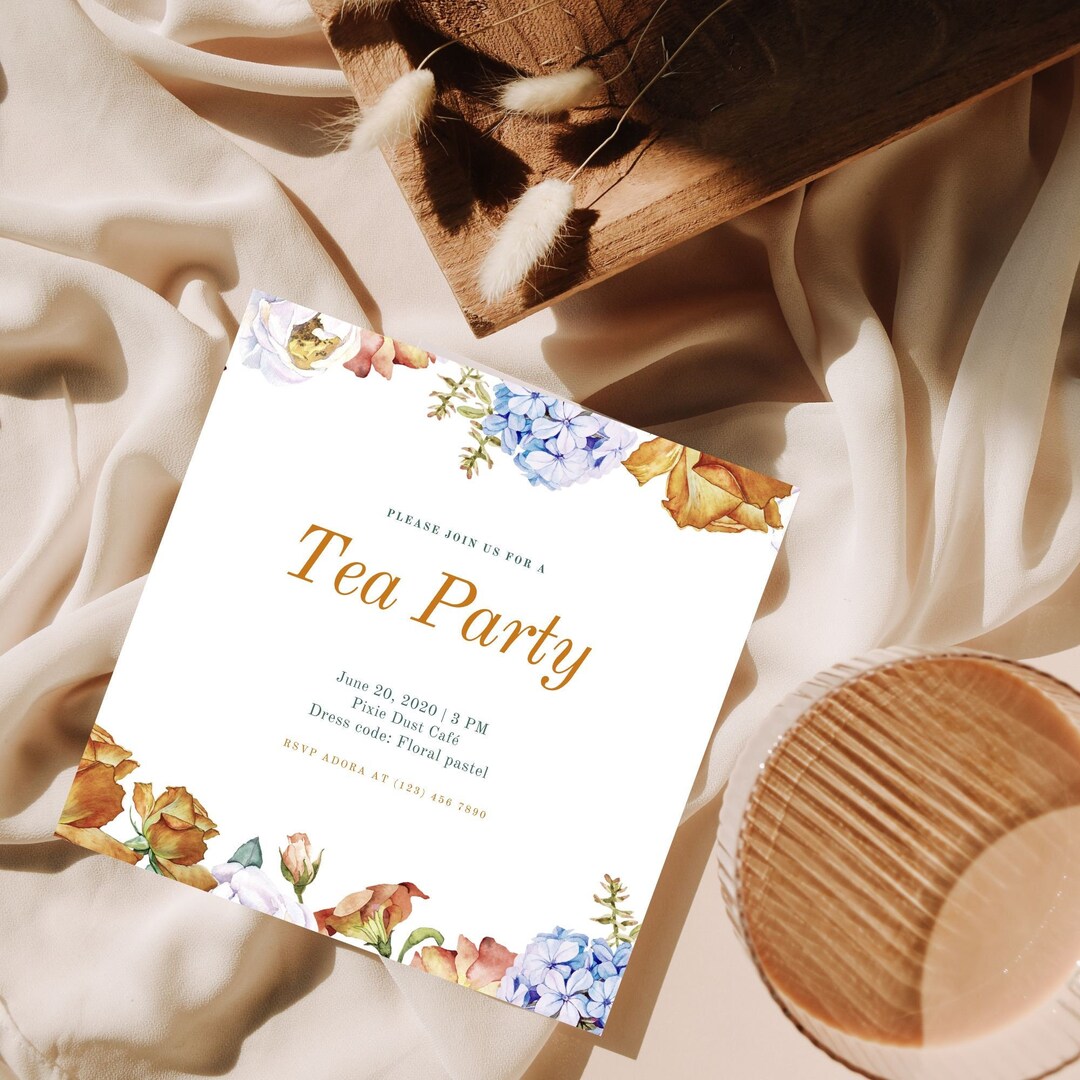 Editable Floral Tea Party Invitation Minimalist Birthday Tea Party ...