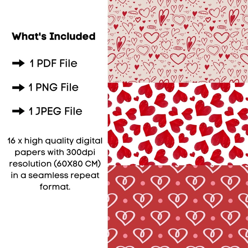 Valentines Hearts Seamless Pattern Digital Paper - Printable Happy ...
