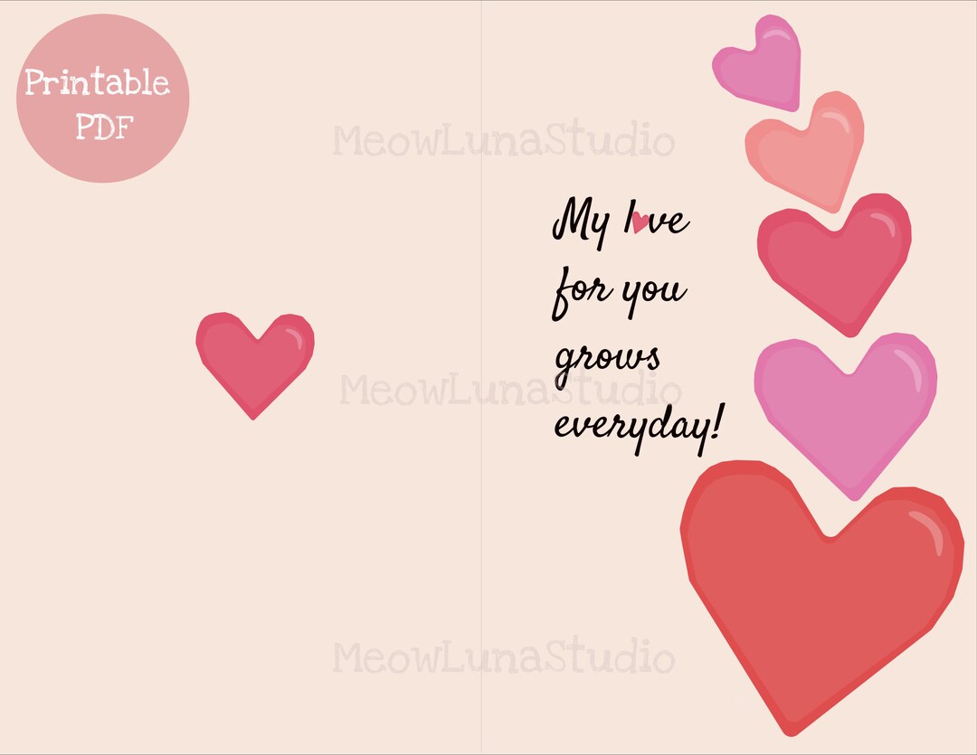 Printable Valentine's Day Card, My Heart Grows for You, Romantic Card ...