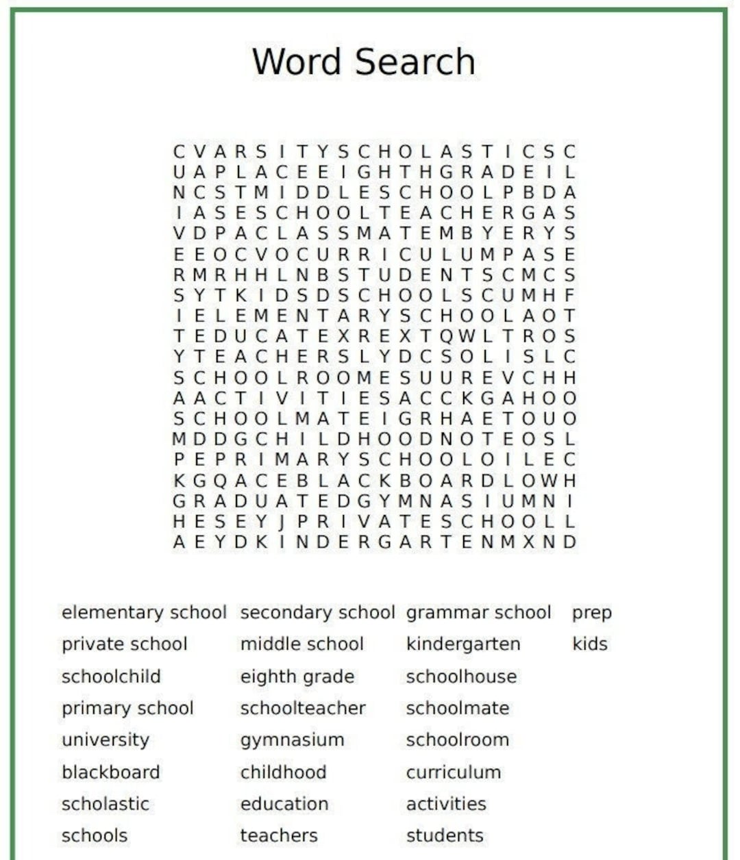 Digital School Word Search - Etsy