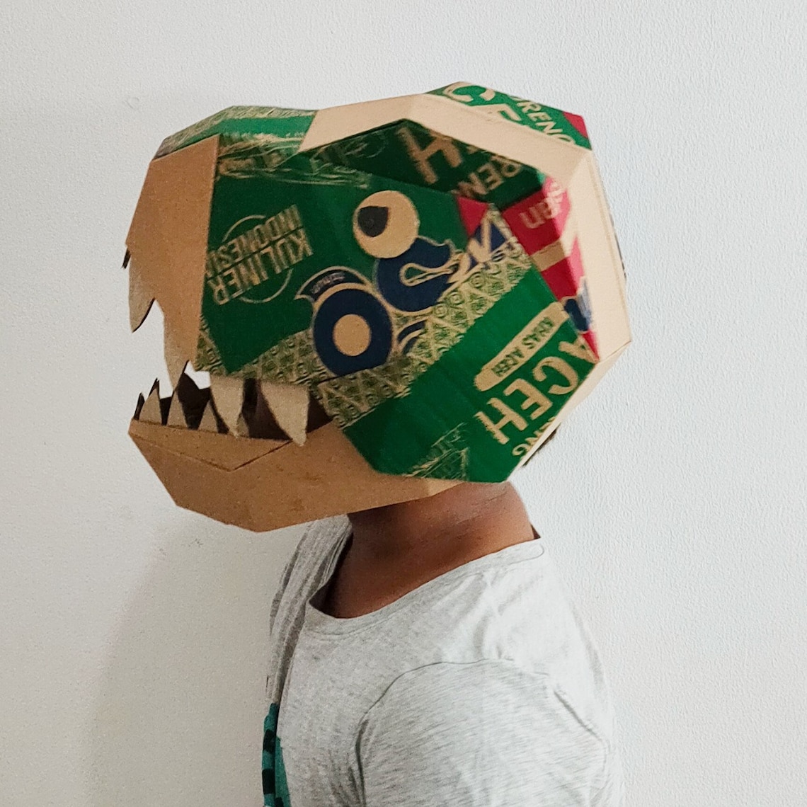 T-rex (tyranosaurus) Dino Cardboard Hat/helmet Template DIY Plan ...