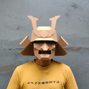 Simple Samurai Helmet With Mask Cardboard Craft Template DIY Plan ...