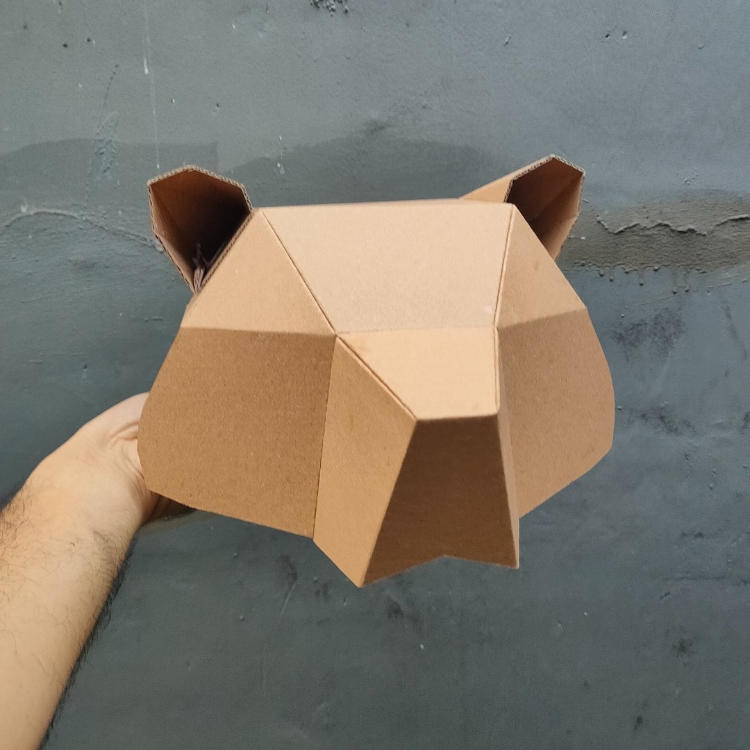 Simple Cute Cardboard Bear Hat Template DIY Plan Blueprint - Etsy