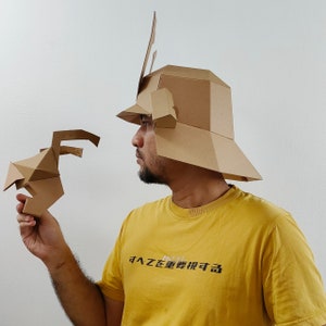 Simple Samurai Helmet With Mask Cardboard Craft Template DIY Plan - Etsy