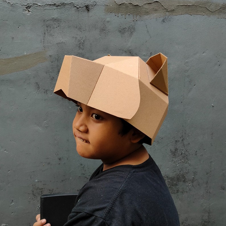 Simple Cute Cardboard Bear Hat Template DIY Plan Blueprint - Etsy