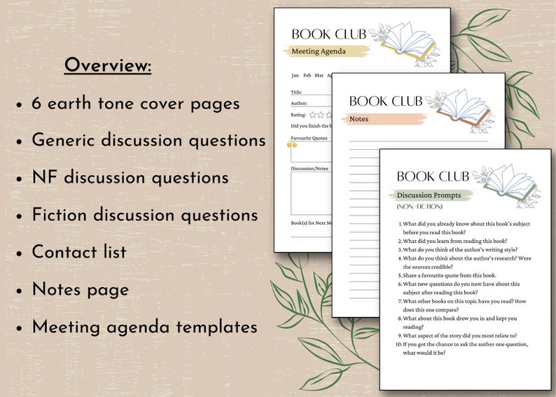 Book Club Discussion Kit, Printable Book Club Questions, Reading ...