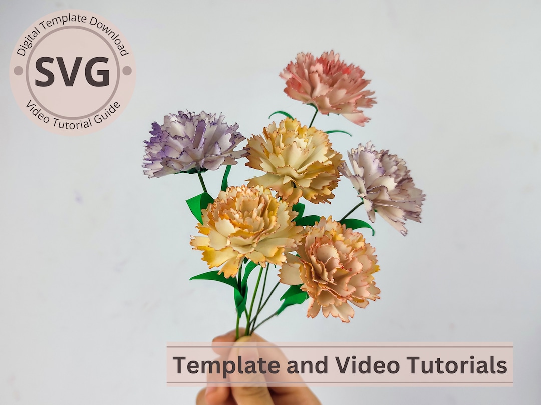 Paper Flower Carnation Template carnation & Leaves Digital SVG Video ...