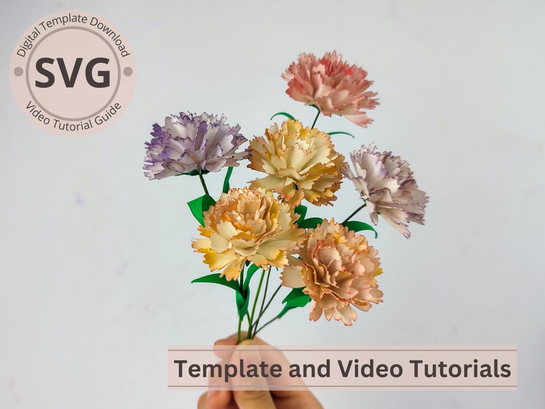 Paper Flower Carnation Template carnation & Leaves Digital SVG Video ...
