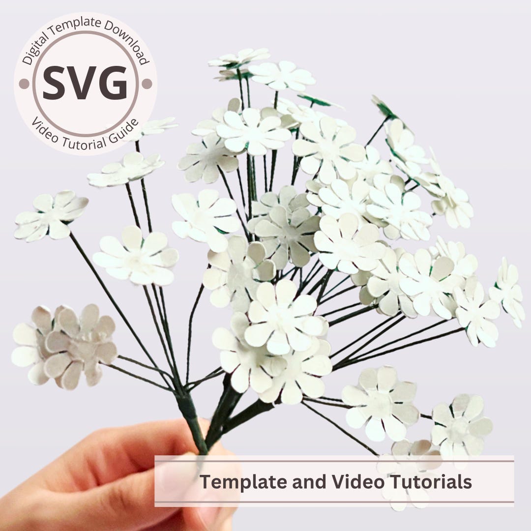 Paper Flower Baby's Breath SVG Template: DIY 3D Bouquet (video Tutorial ...