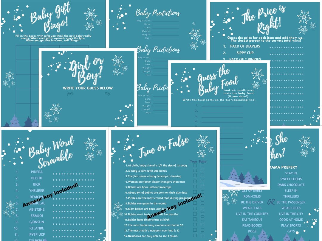 Gender Reveal Games Bundle Baby Shower Games Bundle Winter Gender ...