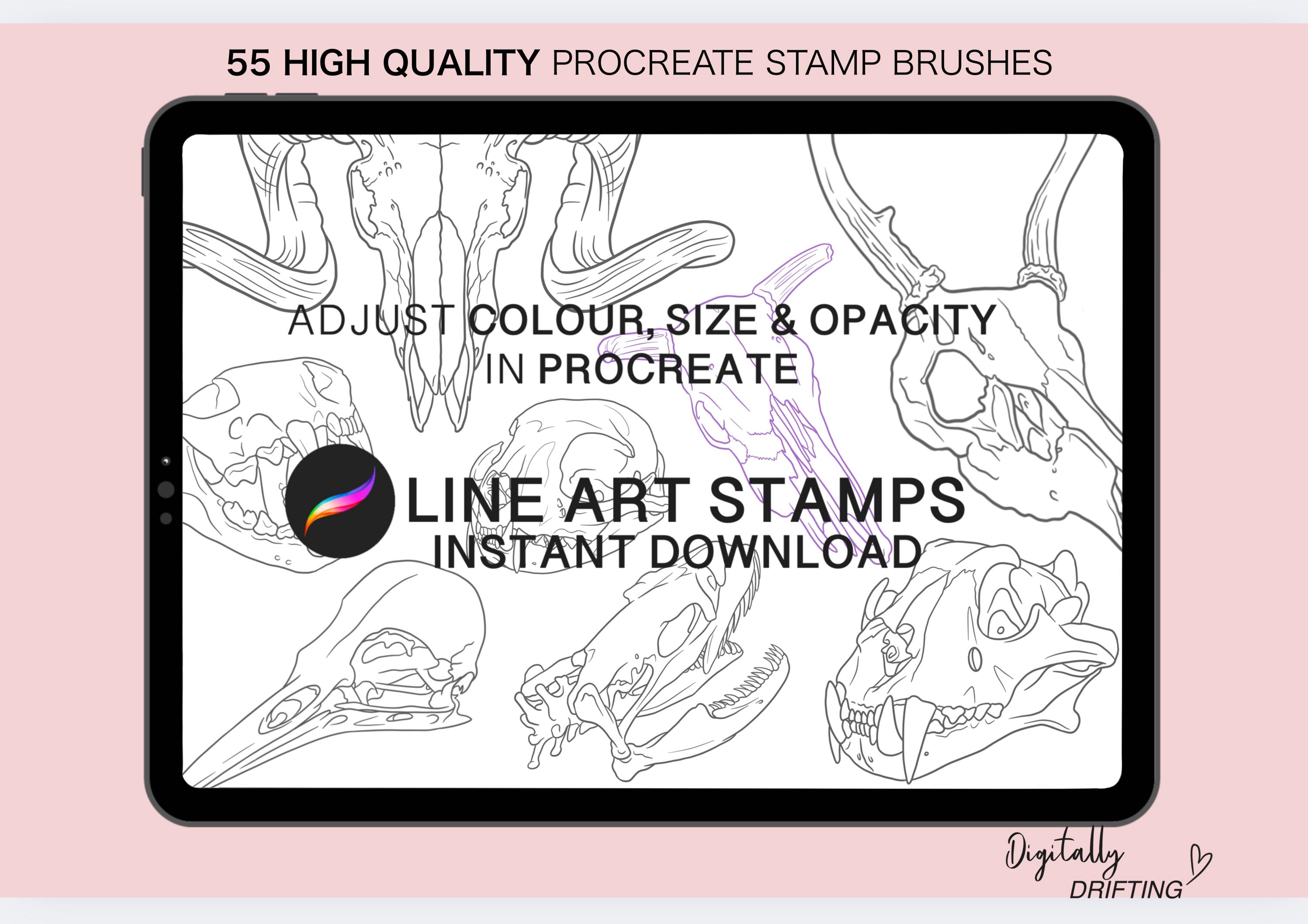 55 Animal Skull Procreate Stamp Brushes Fine Line Flash Tattoo ...