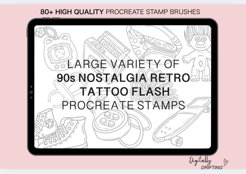 80 Retro 90s Nostalgia Procreate Stamps Digital Brushes Tattoo ...