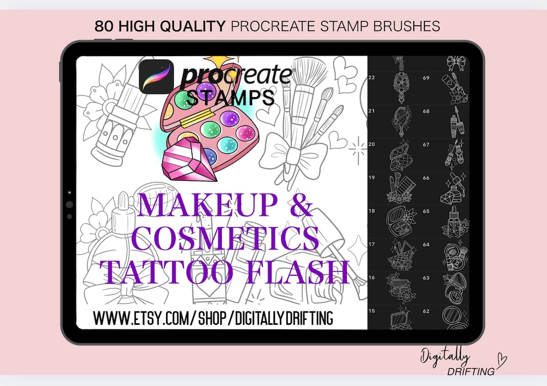 80 Procreate Stamp Brushes Trad Tattoo Style Makeup & Cosmetic Stencils ...