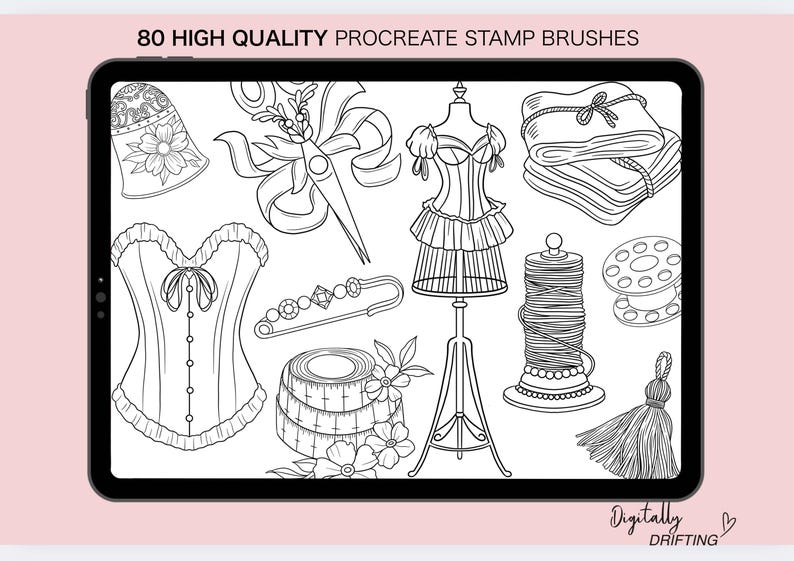 Vintage Sewing Tools Procreate Stamps: Tattoo Outline Stencil (digital ...