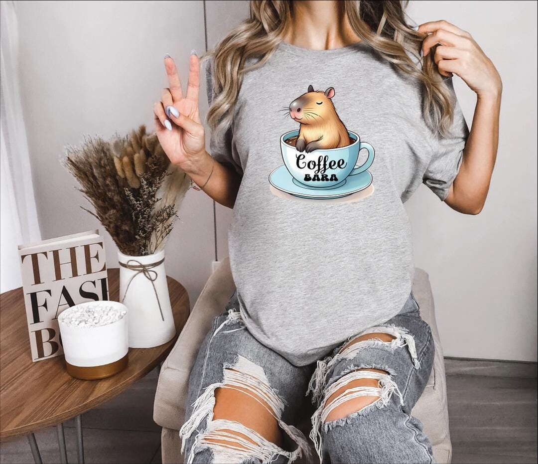 Coffeebara Capybara Shirt, Coffee Shirts, Cute Animal Tee, Coffeebara ...