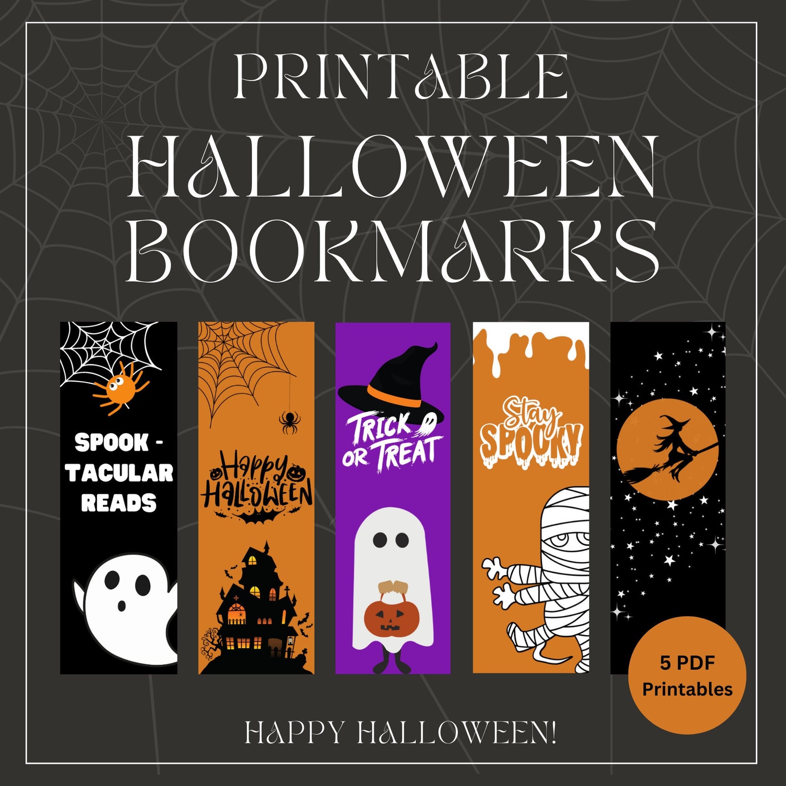 Set of 5 Printable Halloween Bookmarks (set of 5) - Digital Download ...