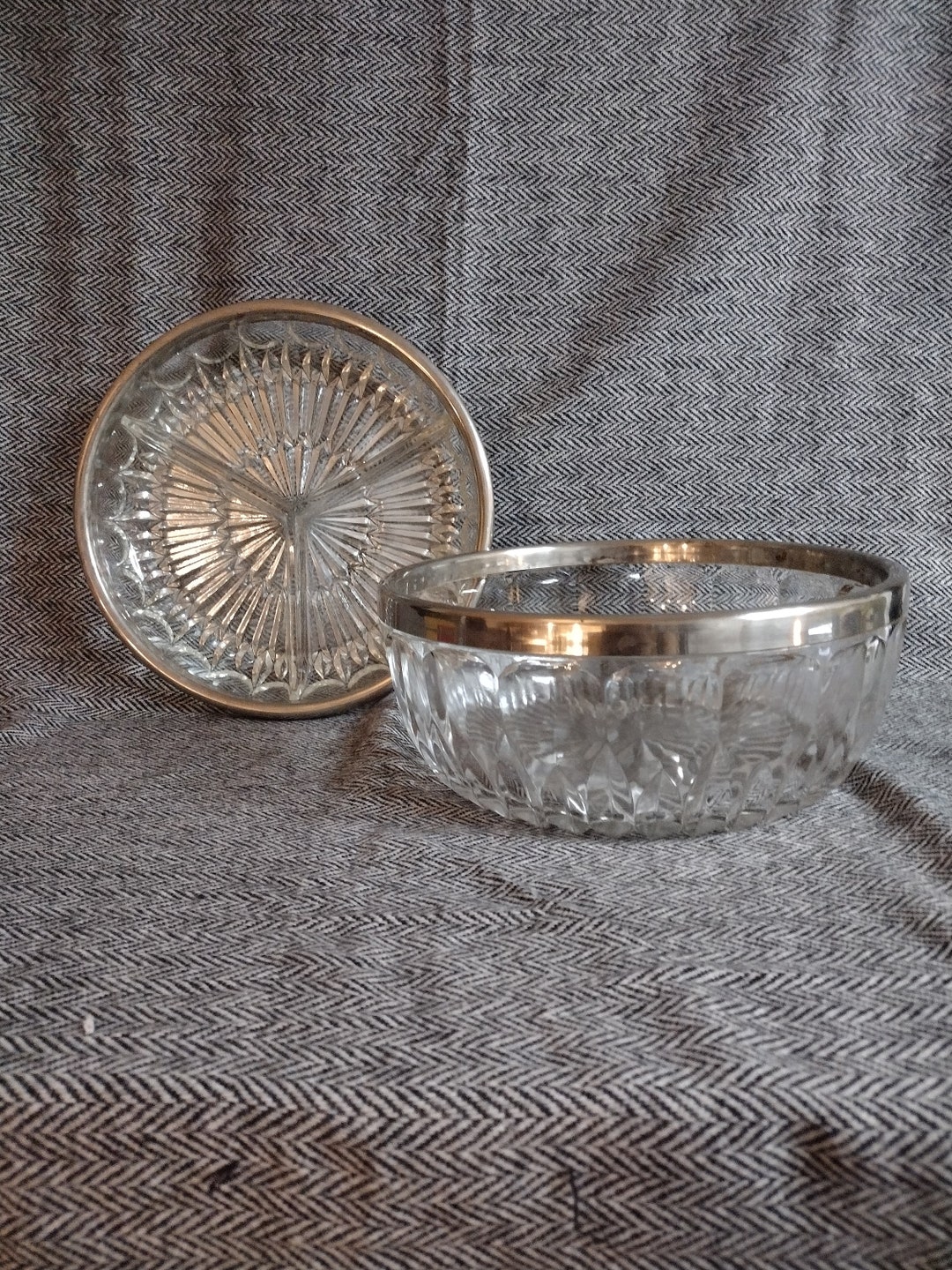 Leonard Italy Silver Plated Rim Crystal Vintage Crystal Bowl and ...