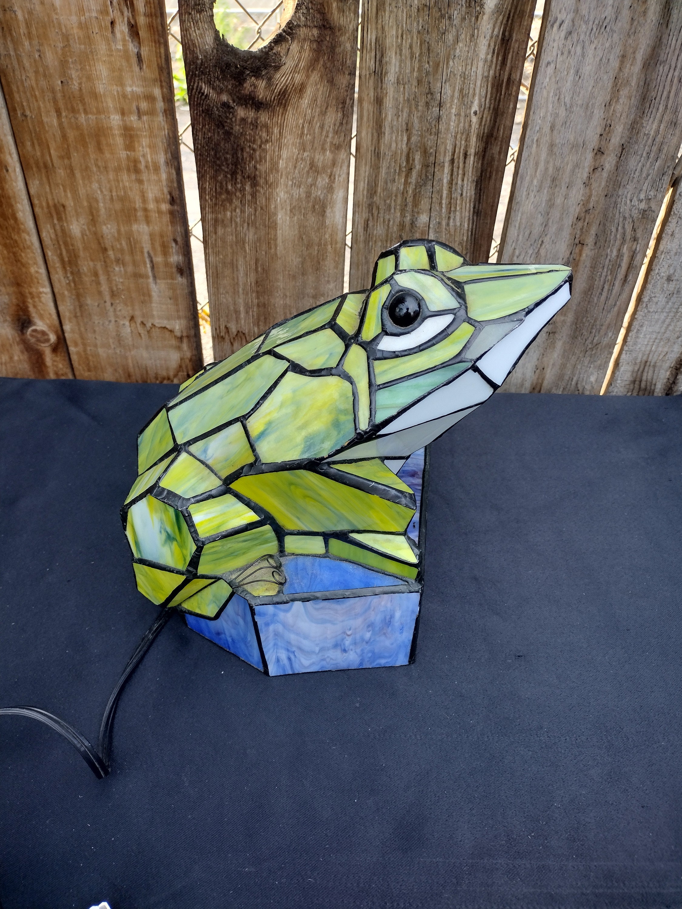 Tiffany's Style Stained Green Art Glass Frog Table Lamp - Etsy