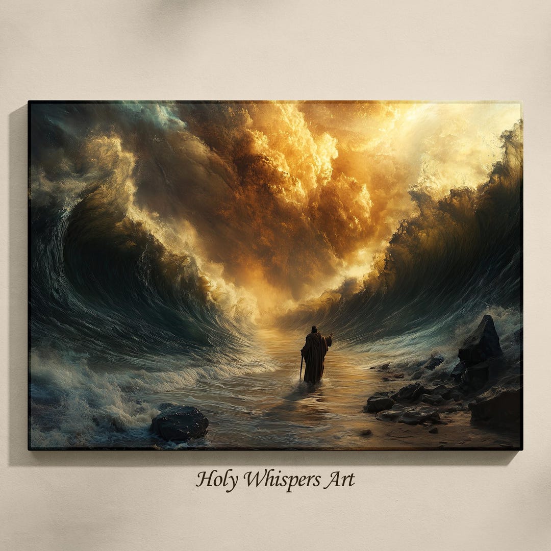 Moses Parting the Red Sea, Epic Biblical Painting, Old Testament ...