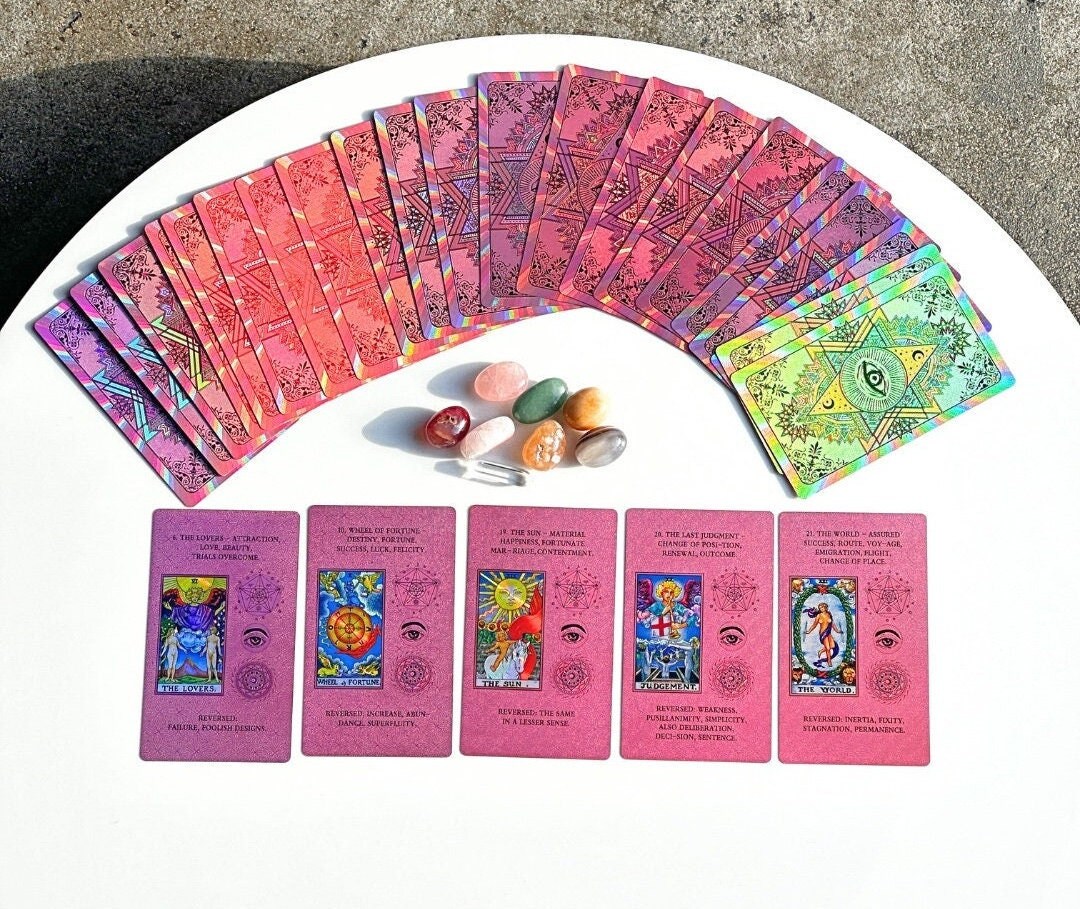 Pink Holographic Tarot Card Bundle: Velvet Mat & Crystal Set - Etsy