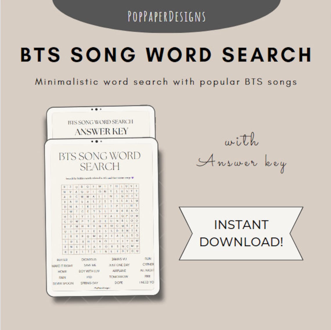 BTS Word Search Puzzle, Word Search With Answer Key, Printable BTS Game ...
