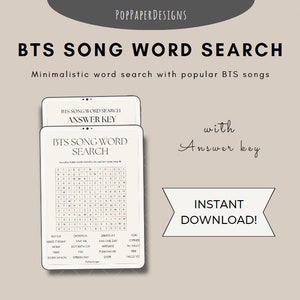 BTS Word Search Puzzle, Word Search With Answer Key, Printable BTS Game ...