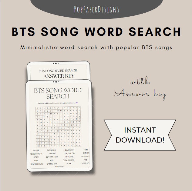 BTS Word Search Puzzle, Word Search With Answer Key, Printable BTS Game ...