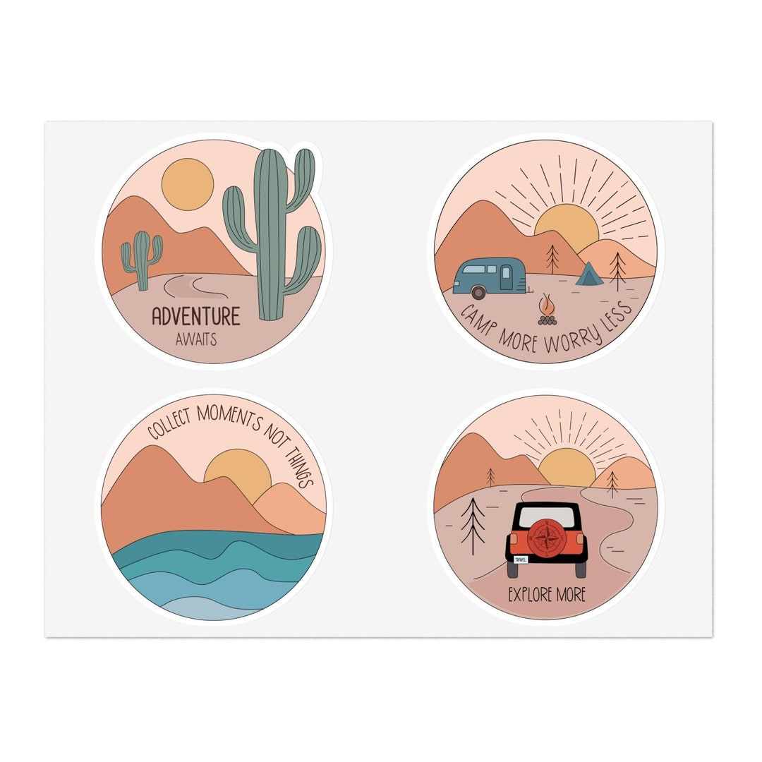 Adventure Sticker Sheets | Travel, RV, Tent Design | 6x4" & 11x8.5 ...
