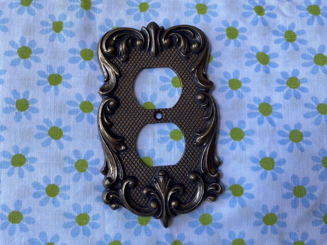 Vintage Outlet Cover Plate by National Lock Dark Brass Golden Bronze ...