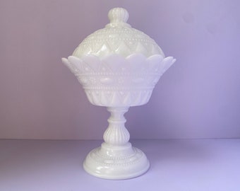Vintage Kemple Lace and Dew Drop Milk Glass Candy Jar - Etsy