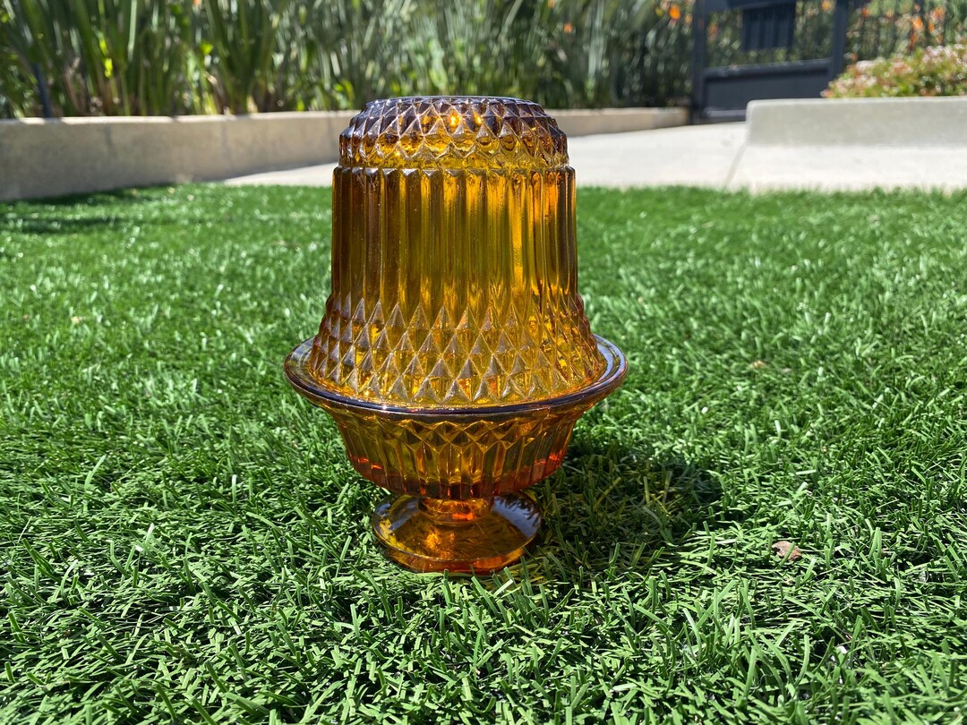 Vintage Mid Century Indiana Glass Diamond Point Amber Fairy Lamp - Etsy